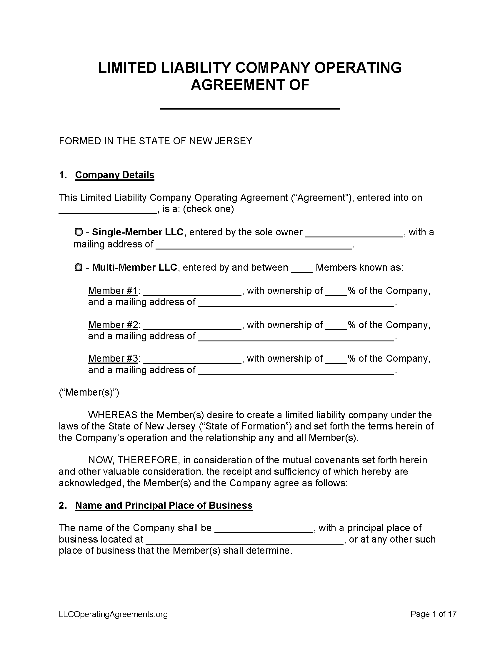 Free New Jersey LLC Operating Agreements 2 Free LLC Operating 
