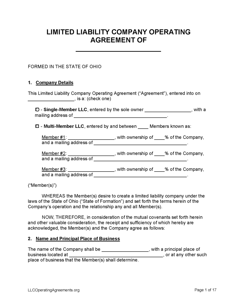 Free Ohio LLC Operating Agreements (2) - Free LLC Operating Agreements ...