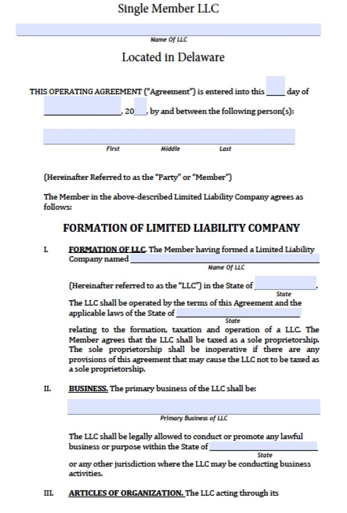 delaware-single-member-llc-agreement - Free LLC Operating Agreements