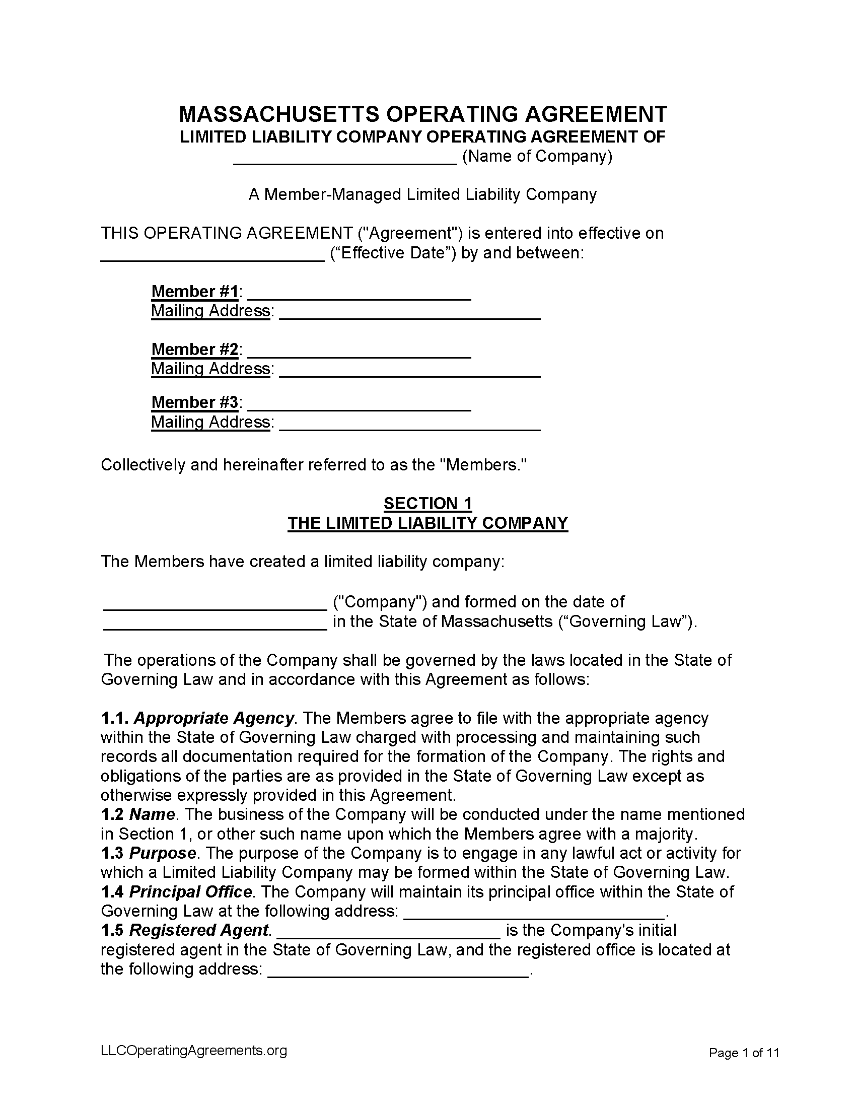Free Massachusetts Multi-Member LLC Operating Agreement - Free LLC ...