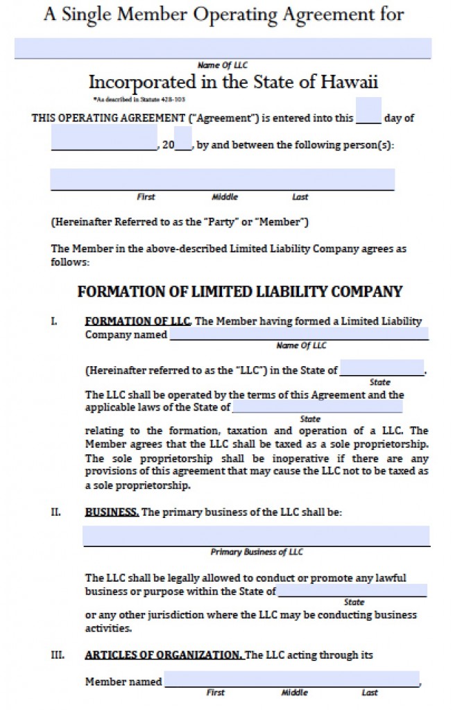 single-member-llc-operating-agreement - Free LLC Operating Agreements
